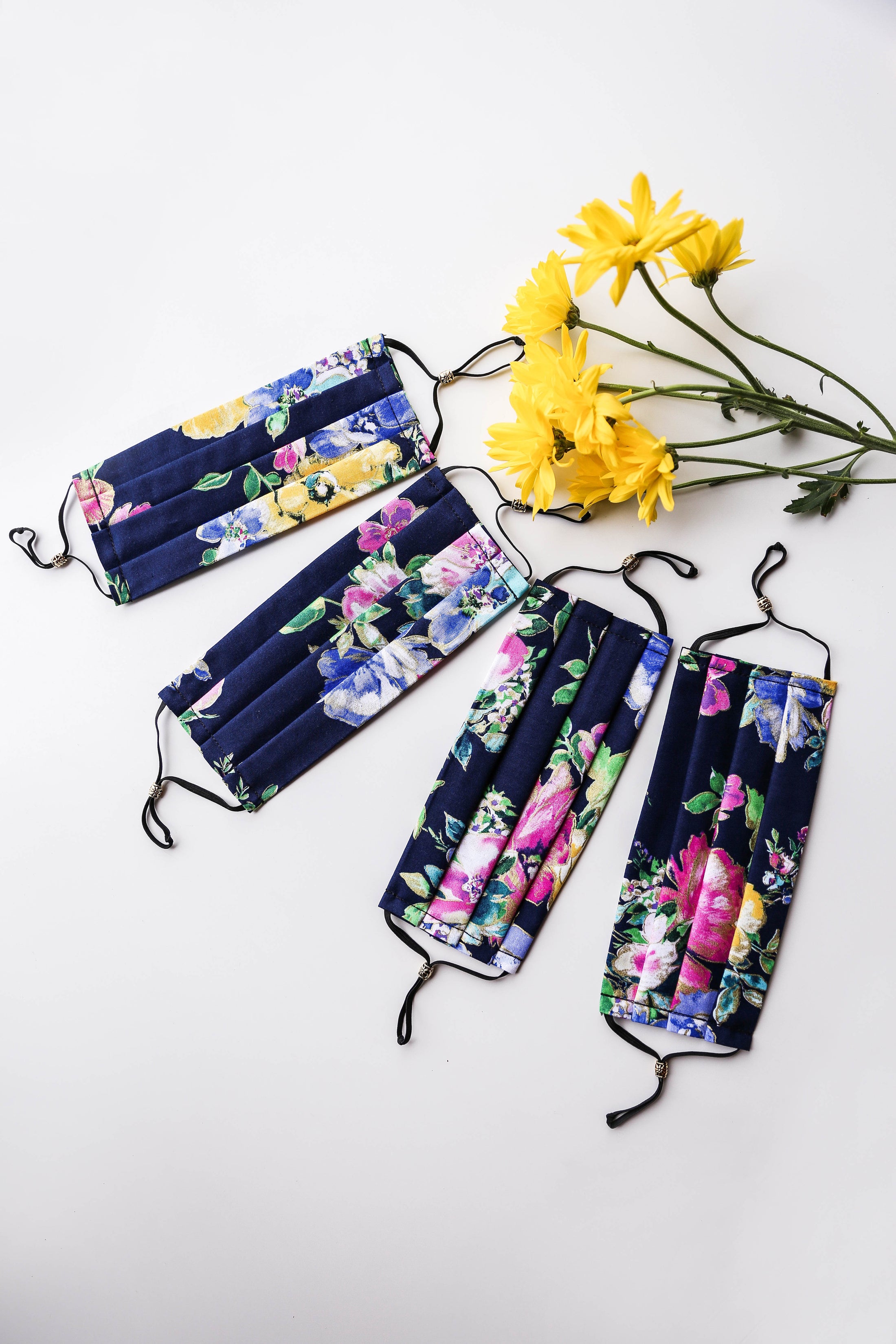 Watercolor Wishes Floral Face Mask (Navy) with Adjustable Ear Loops ...